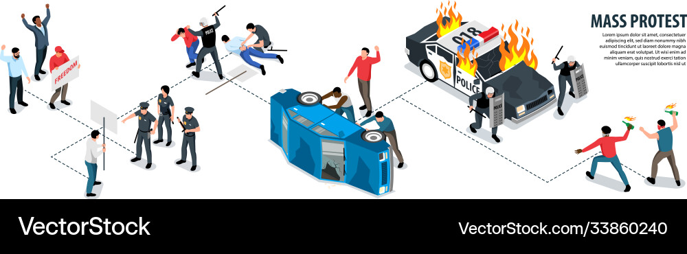 Mass Protest & Police Confrontation Royalty Free Vector