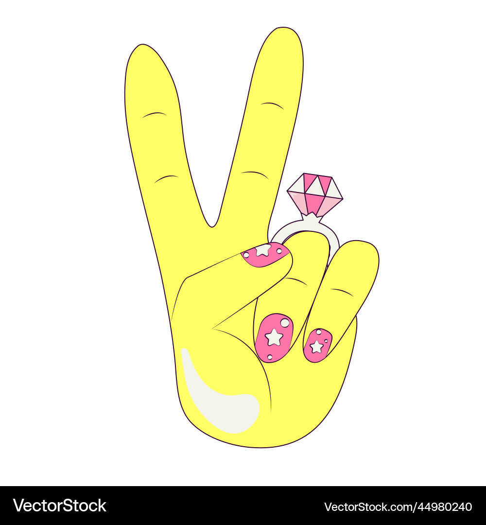 Peace sign hand with painted bright nails Vector Image