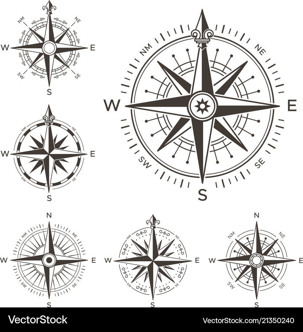 Retro nautical compass vintage rose wind Vector Image