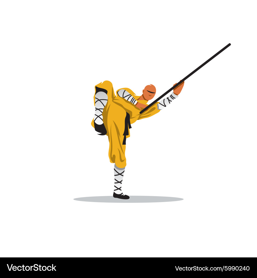 Shaolin monk with his staff Royalty Free Vector Image