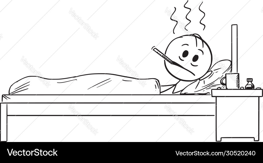 Sick Man Lying in Bed Royalty Free Vector Image