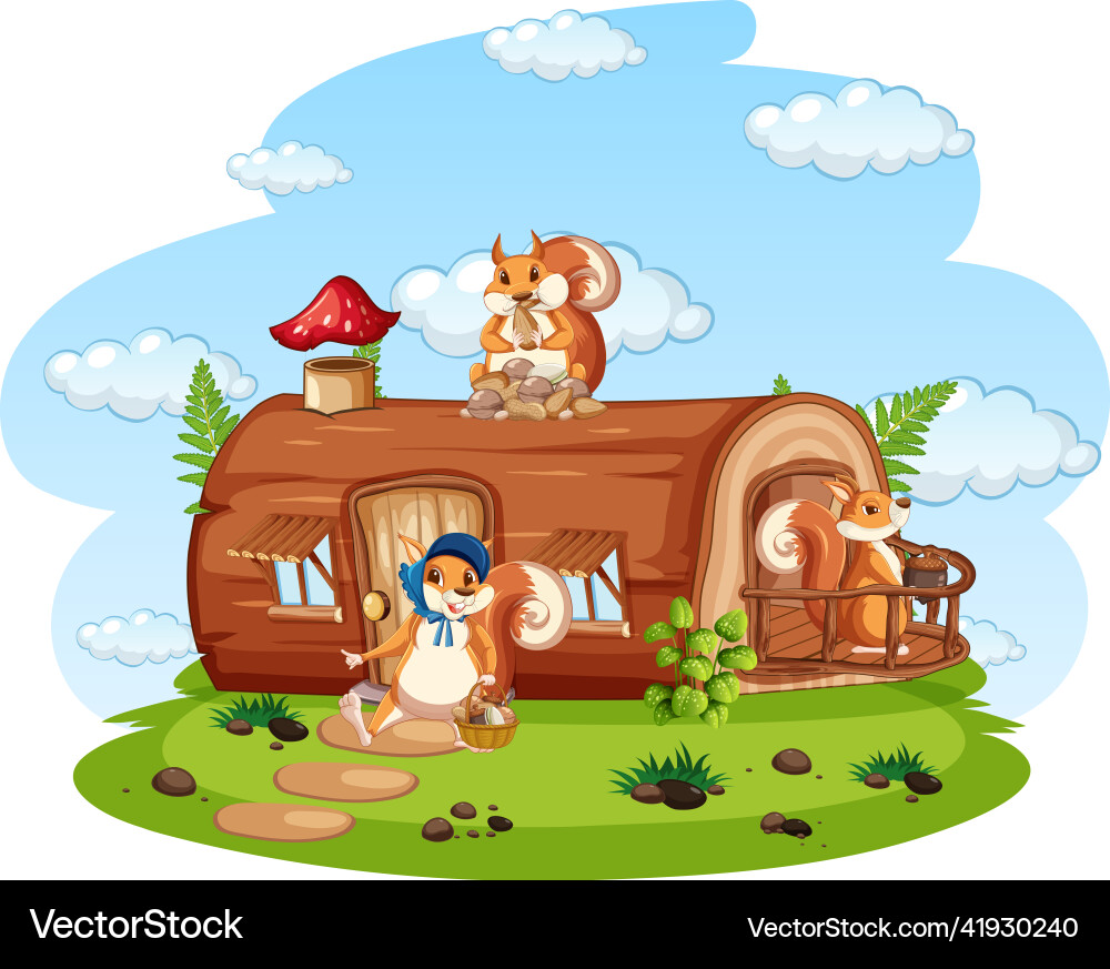 Three squirrels in the park Royalty Free Vector Image