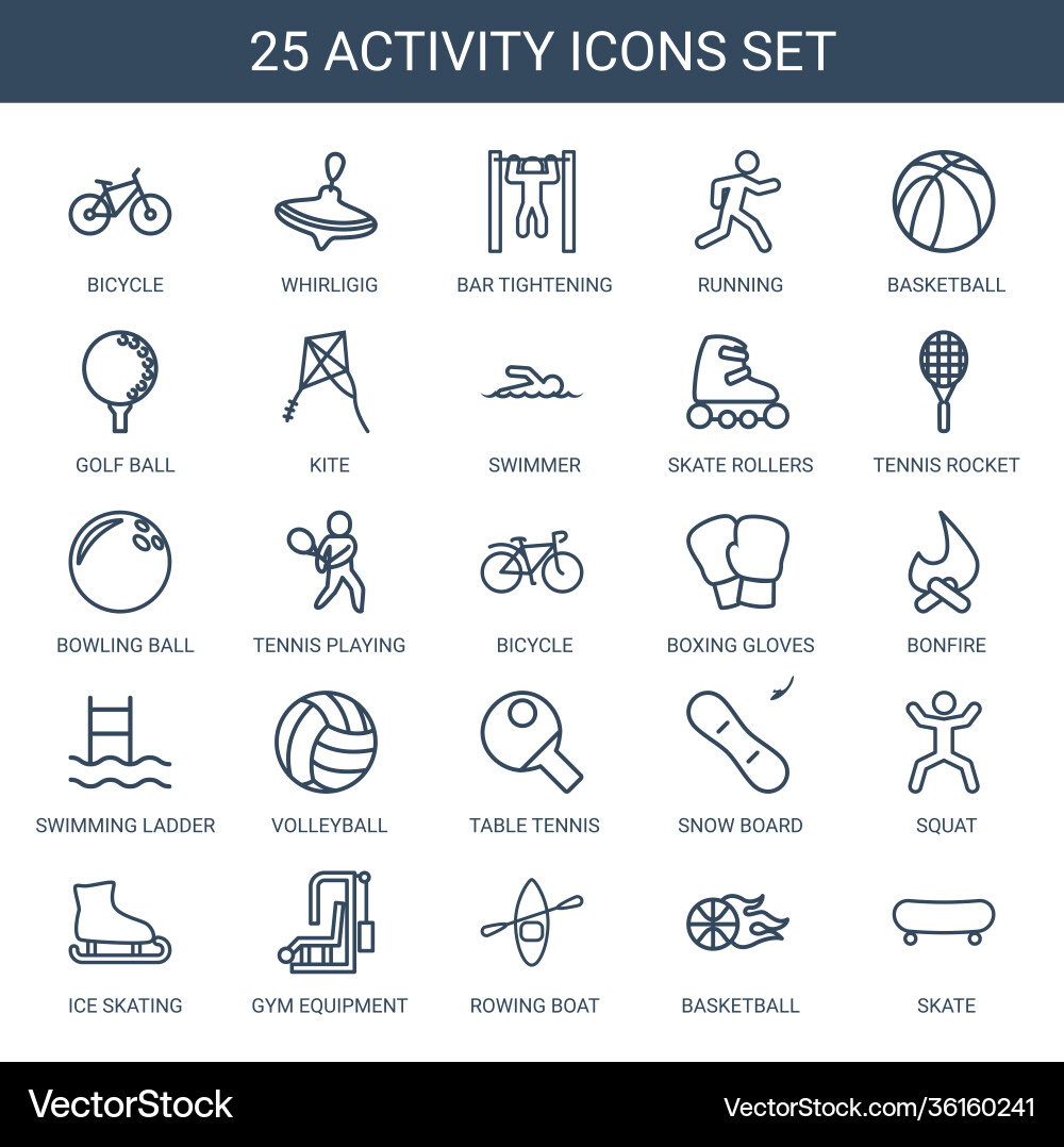 25 activity icons Royalty Free Vector Image - VectorStock