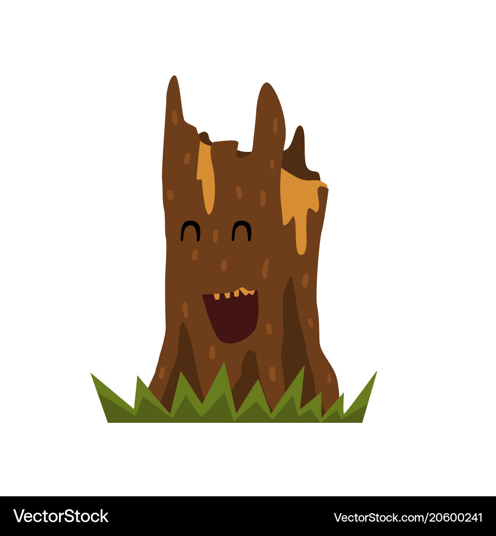 Cute laughing tree stump character with funny face