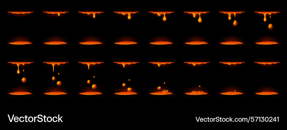 Falling liquid lava drops animation sprite sheet Vector Image