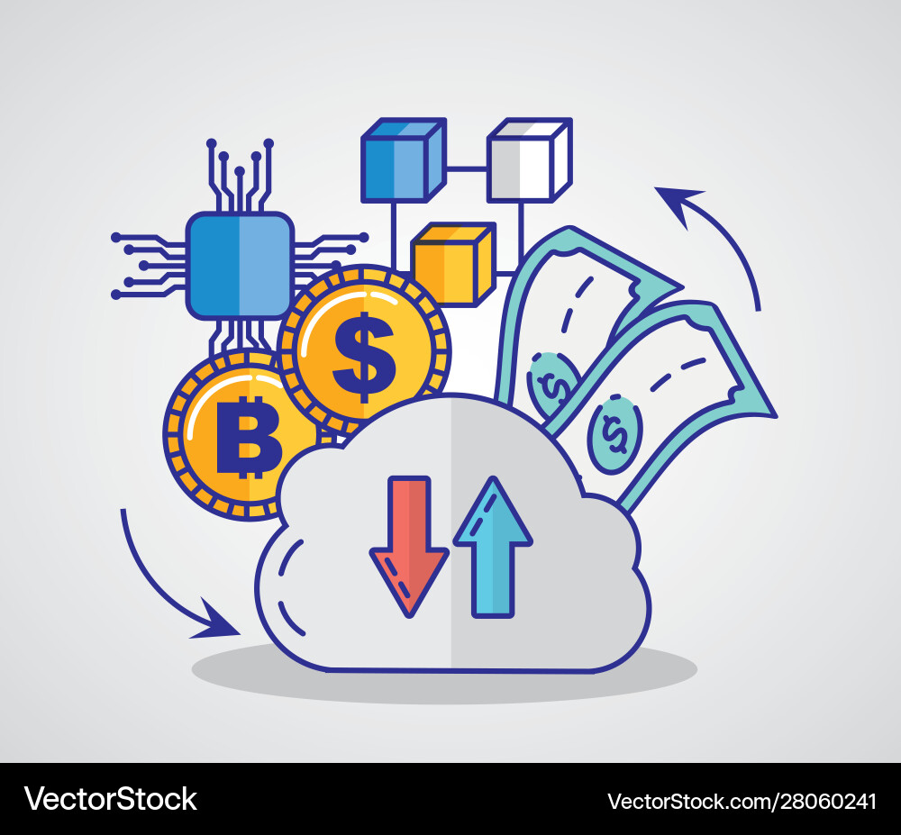 Financial technology with set icons Royalty Free Vector