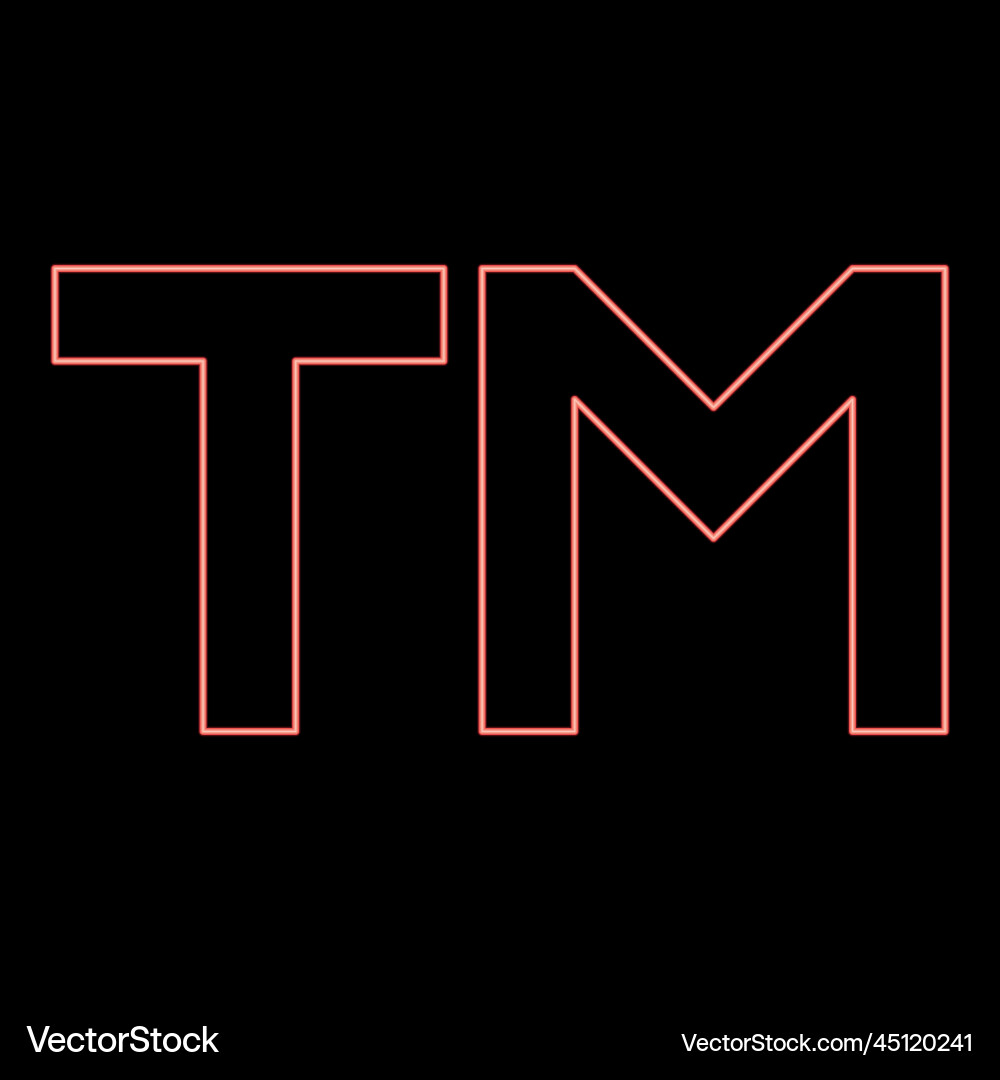Neon tm letter trademark red color image flat Vector Image