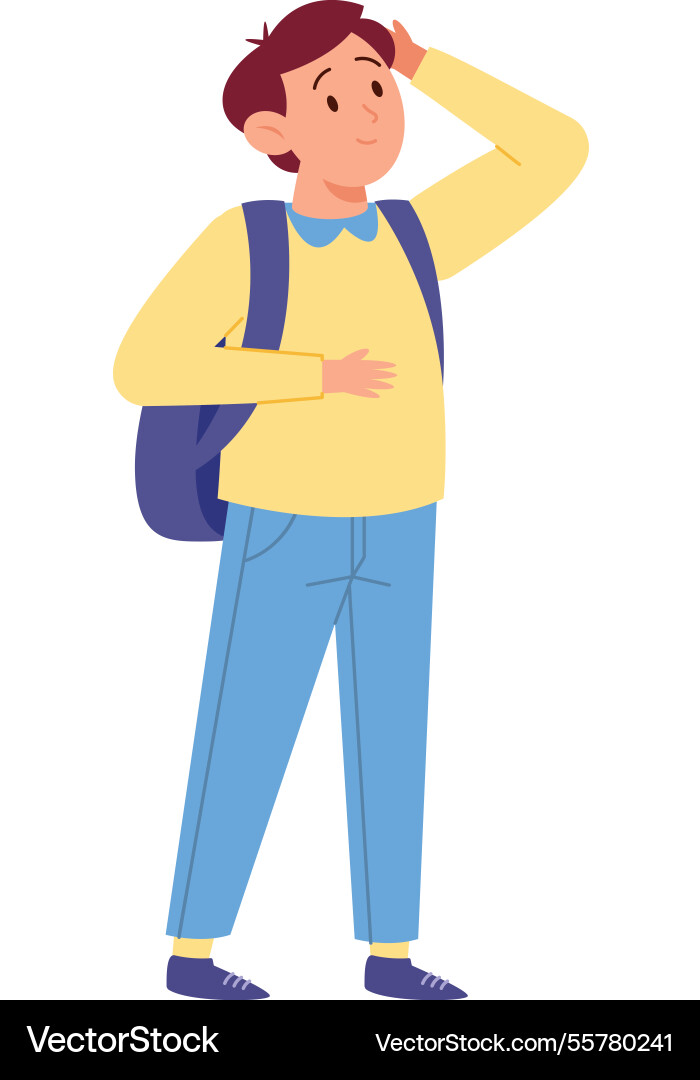 Student thinking boy with backpack Royalty Free Vector Image