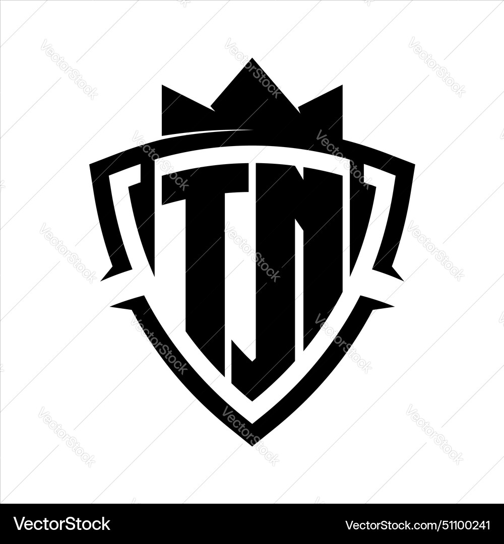 Tn letter bold monogram triangle curve shield Vector Image