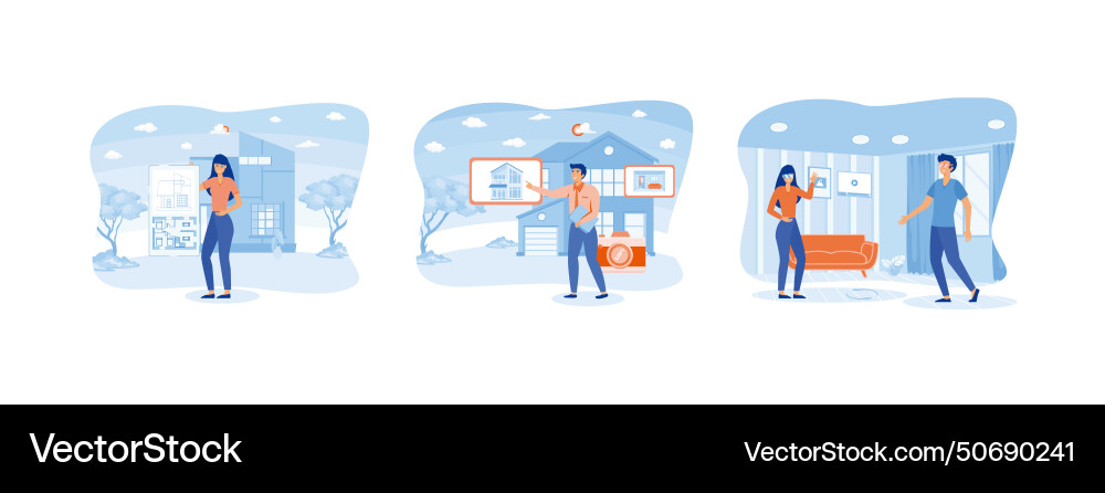 Virtual staging real estate floor plans man doing Vector Image