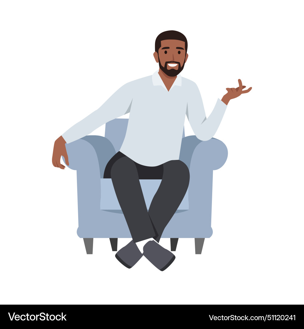 Young man sitting on the couch talking to someone Vector Image