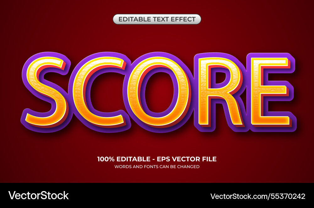 3d score text effect editable yellow and purple Vector Image