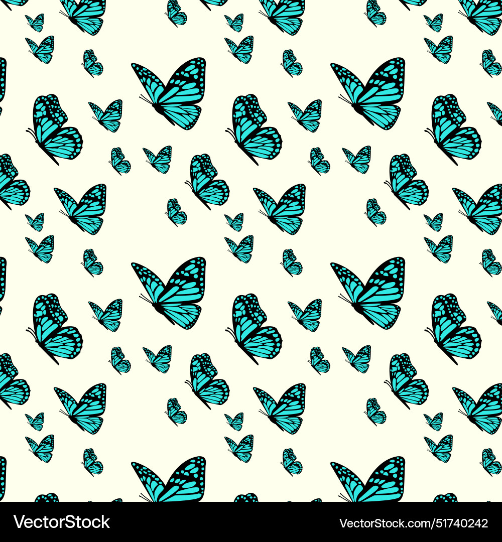 Blue butterflies pattern on white backdrop Vector Image