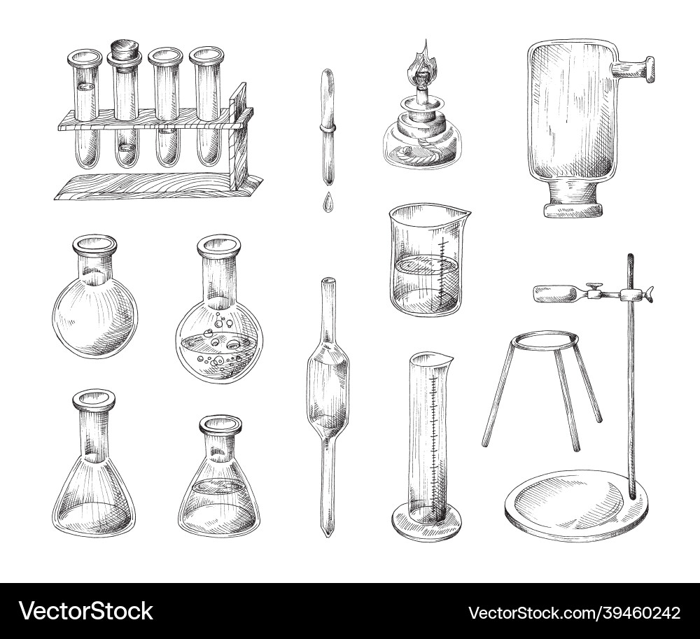 Chemistry science laboratory experiment set Vector Image