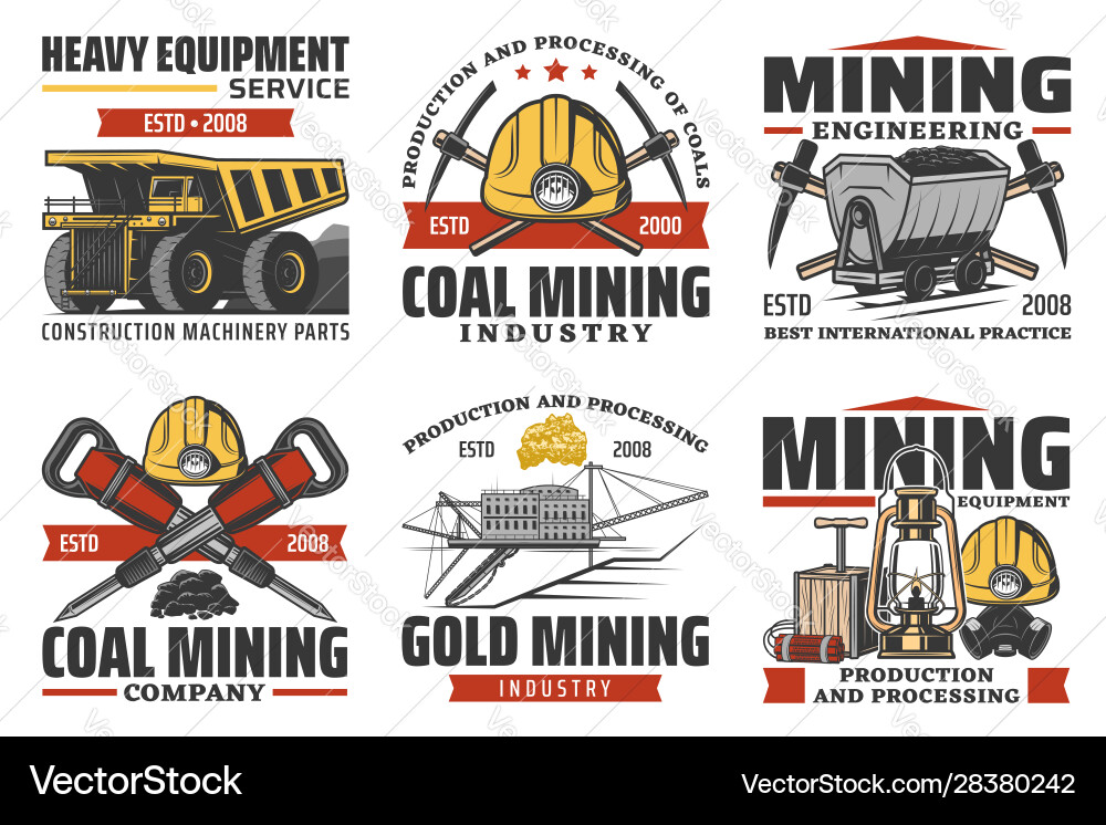 Coal mining production miner equipment tools Vector Image