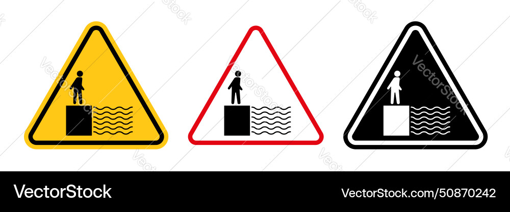 Deep water warning sign icon set alert for areas Vector Image