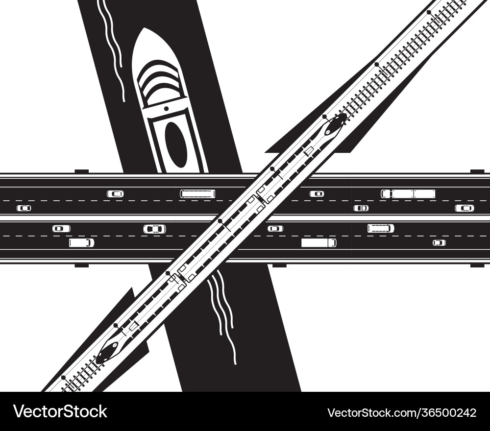 Interchange different transportations Royalty Free Vector