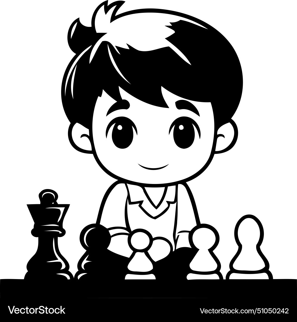 Little boy playing chess cartoon character Vector Image