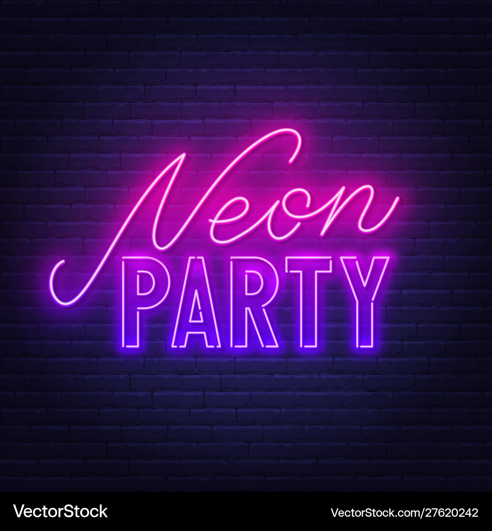 Neon lettering party on brick wall background Vector Image