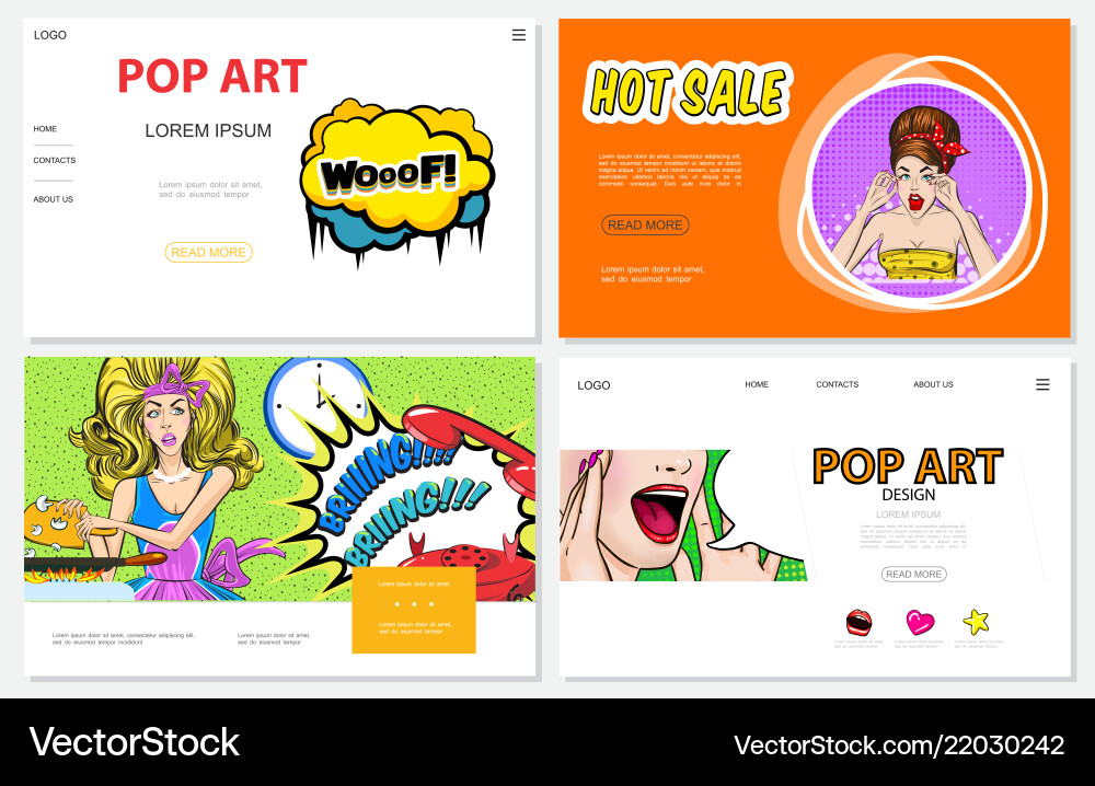 Pop art websites collection Royalty Free Vector Image