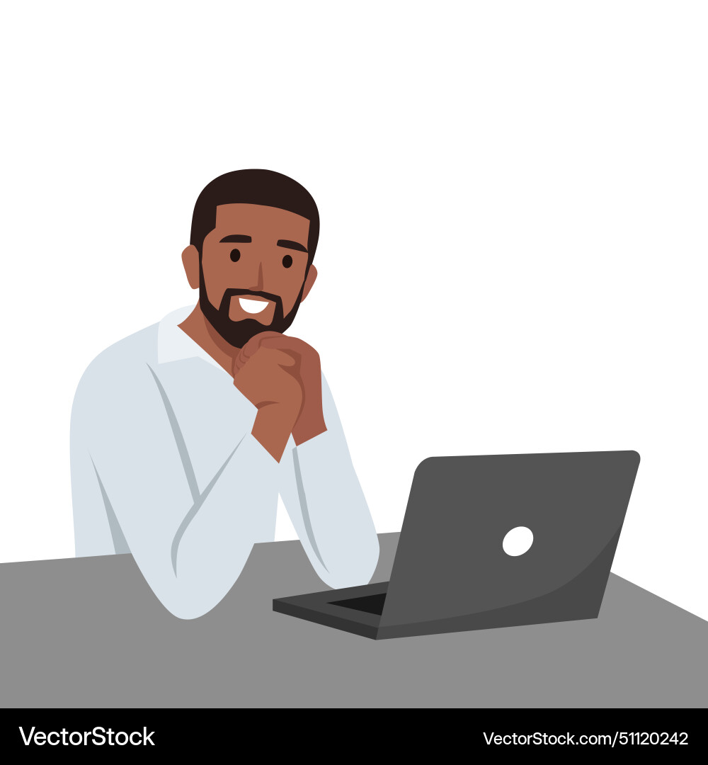 Young man staring at a laptop looking Royalty Free Vector