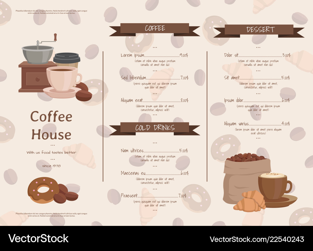 Cartoon coffee house menu template Royalty Free Vector Image
