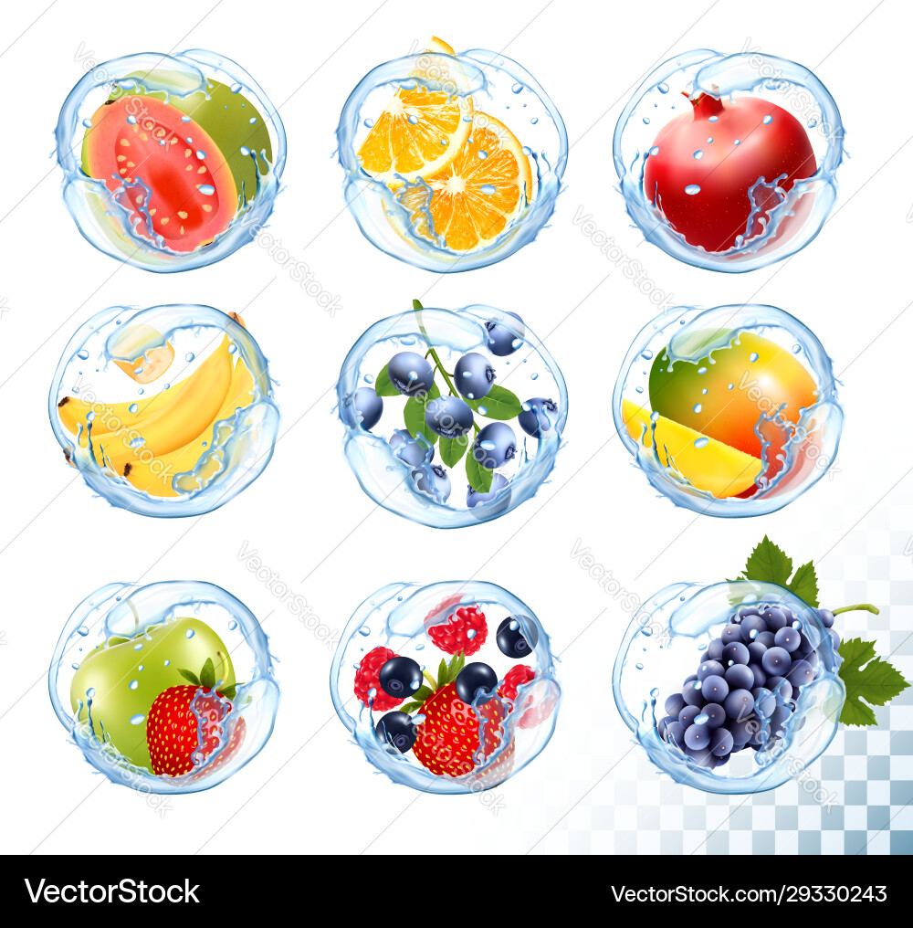 Fresh Fruit Splash Icons Royalty Free Vector Image