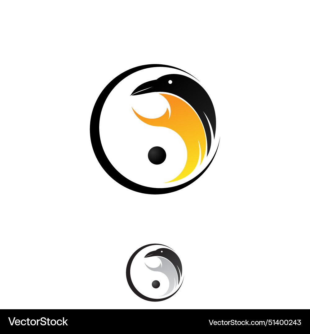 Silhouette raven logo shape yin yang icon Vector Image