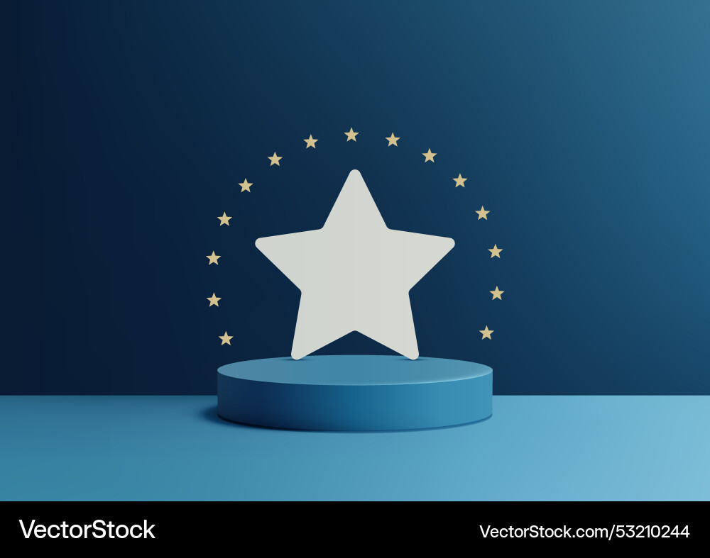 Blue 3d podium with white star surrounded Vector Image