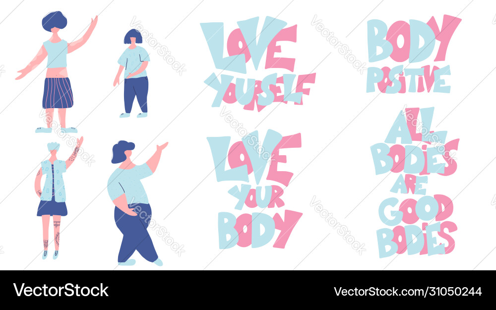 Body positive concept color flat design Royalty Free Vector