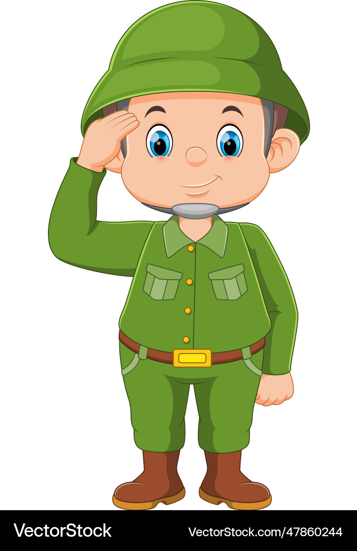 Cartoon army soldier saluting on white background Vector Image