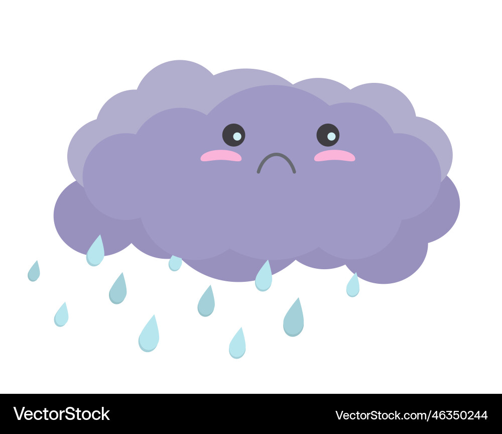 Cute Rain Cloud with Sad Face Royalty Free Vector Image