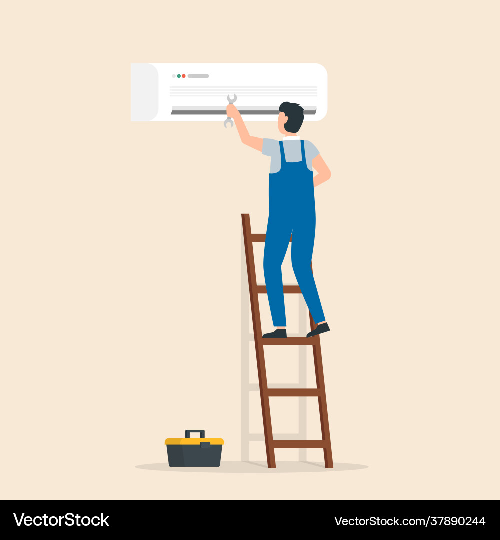 Man Repairing Air Conditioner Royalty Free Vector Image