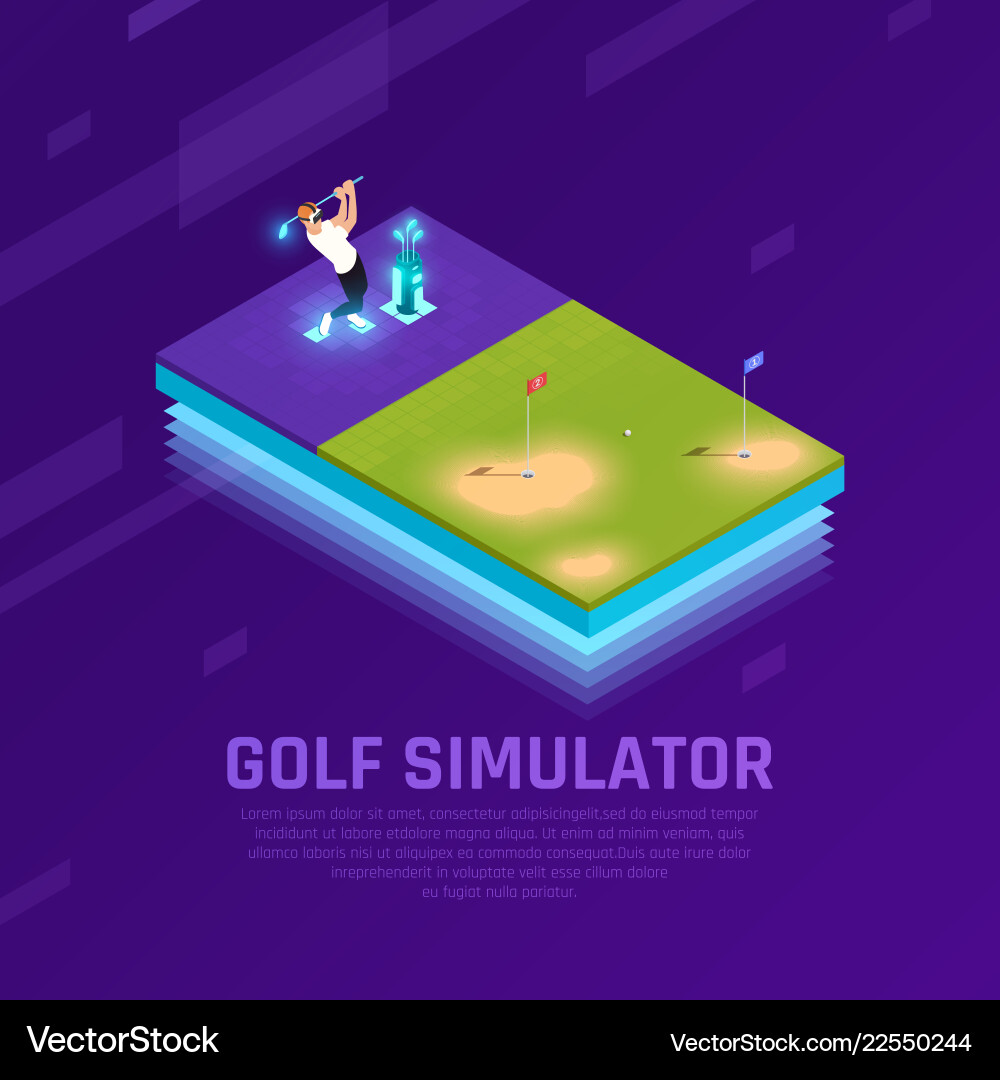 Vr golf simulator isometric composition Royalty Free Vector