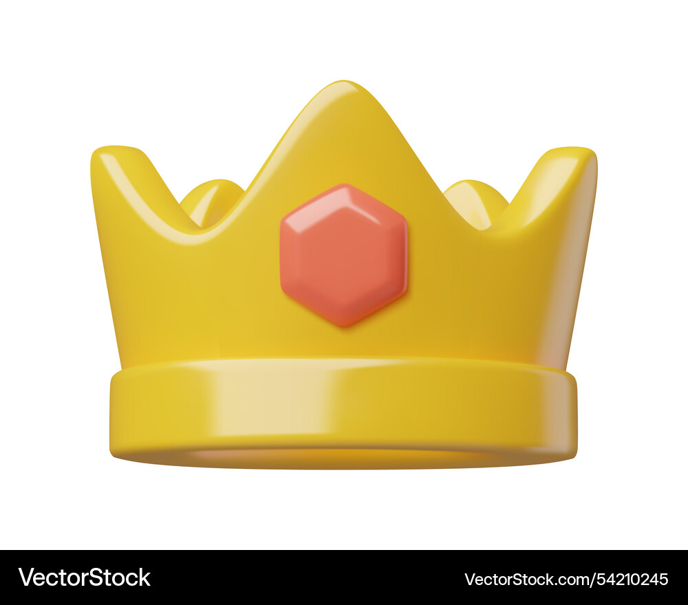 Cute minimal crown 3d icon with a pink gem Vector Image