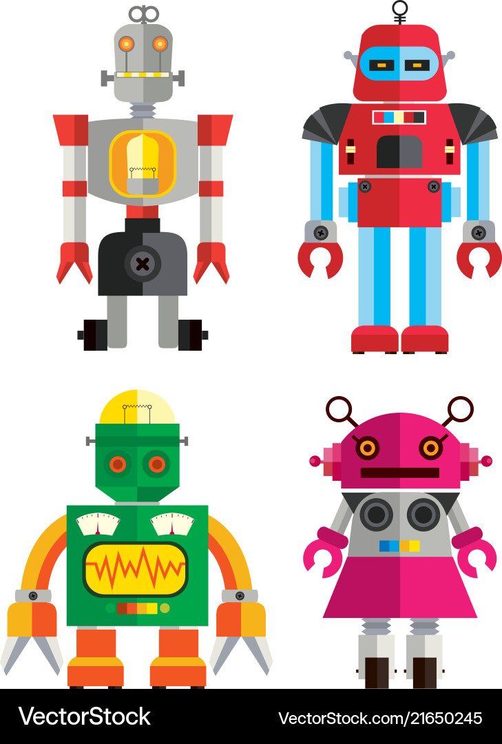 Cute retro robot set 2 Royalty Free Vector Image