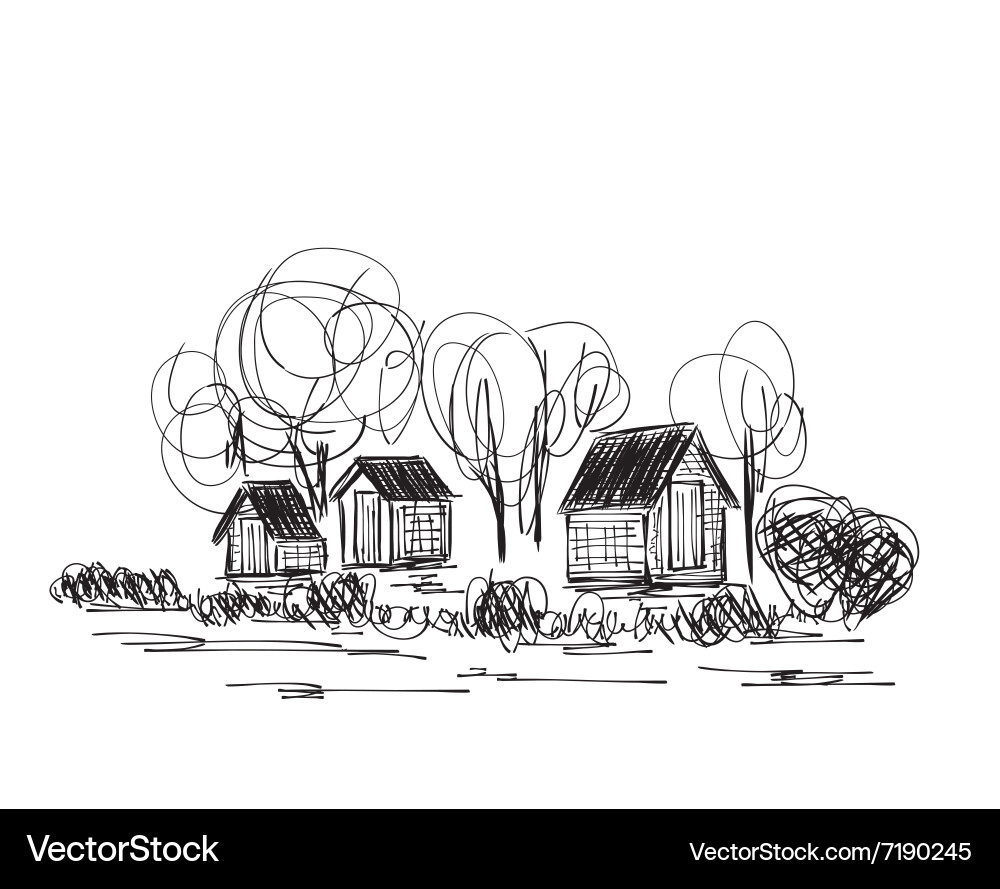 Landscape with trees and village house Royalty Free Vector