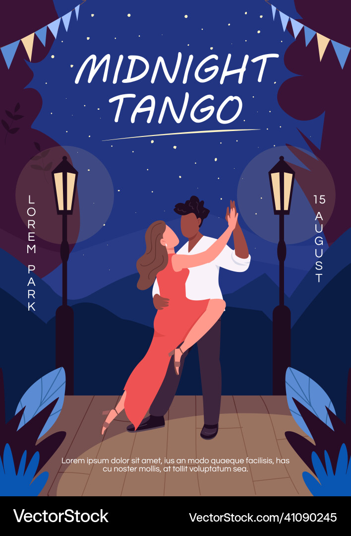 Midnight Tango Poster flache Vorlage Lizenzfreier Vektor