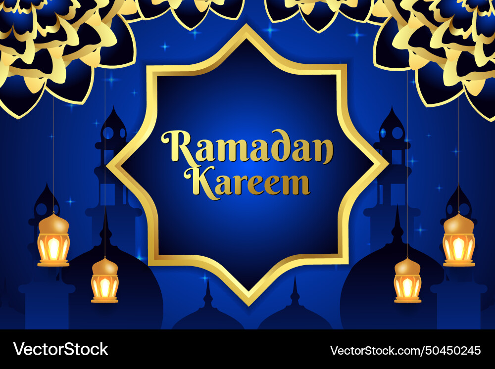 Ramadan background blue and gold with ornament Vector Image