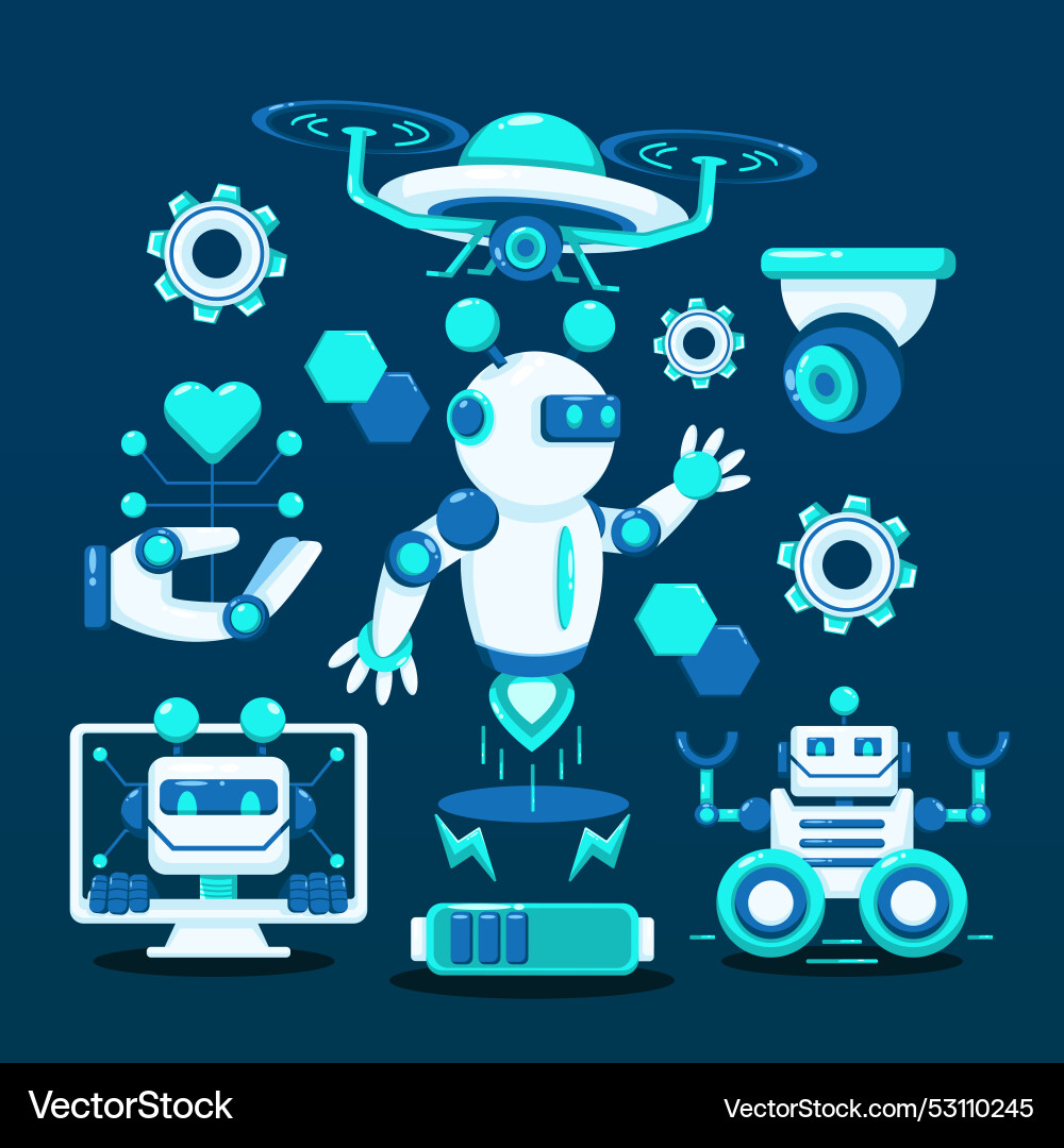 Robot technology flying robots Royalty Free Vector Image
