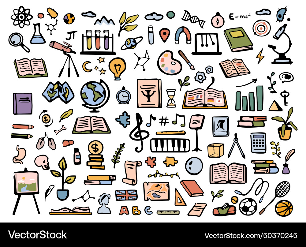 School subjects doodles books and objects Vector Image