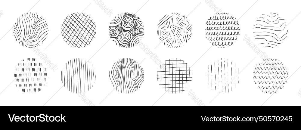 Set of hand drawn in circle texture with different