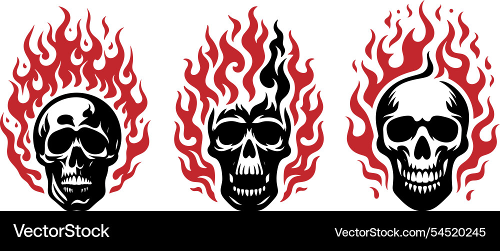 Three flaming skulls graphic design Royalty Free Vector