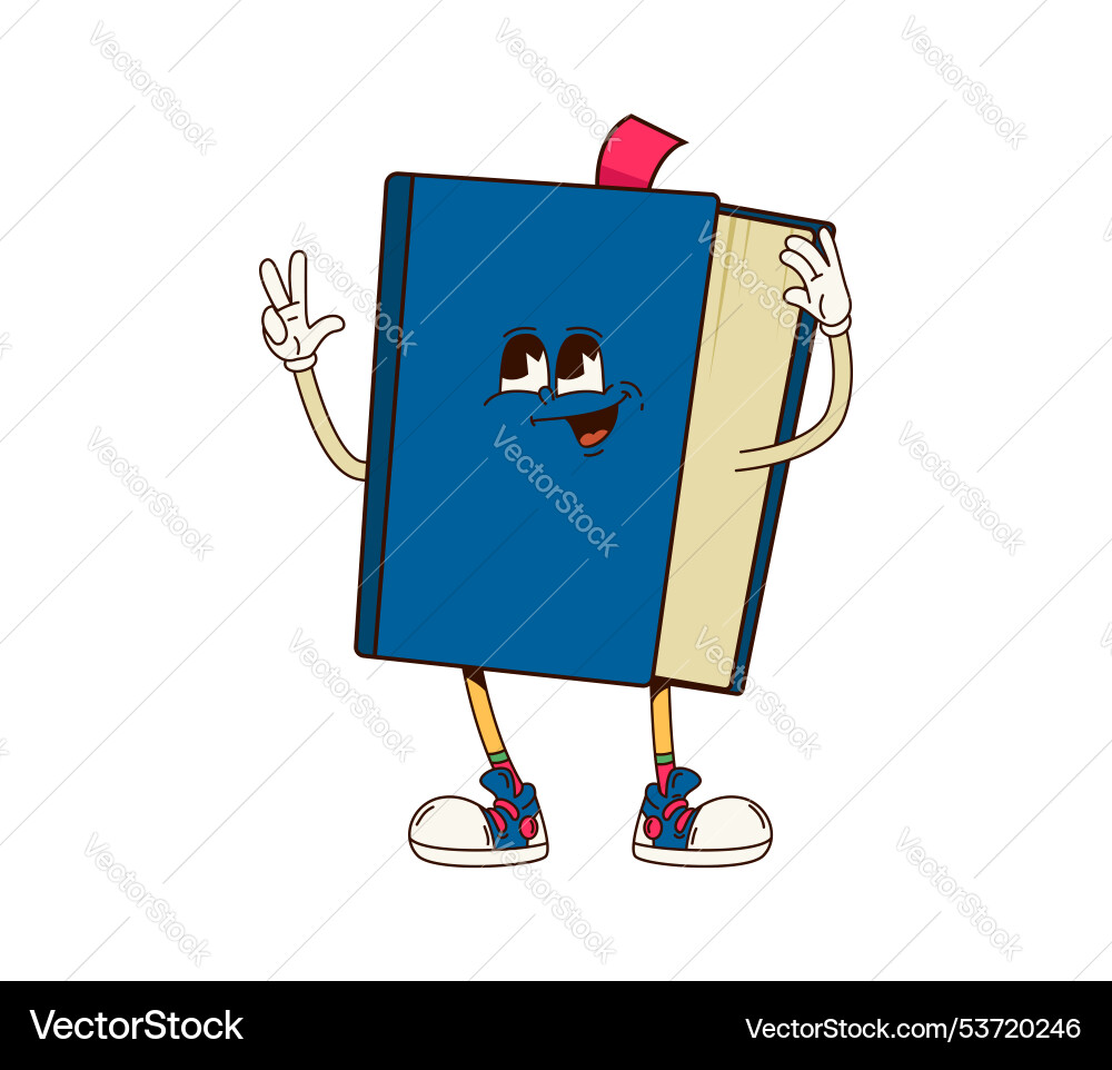 Book groovy retro character with blue cover Vector Image