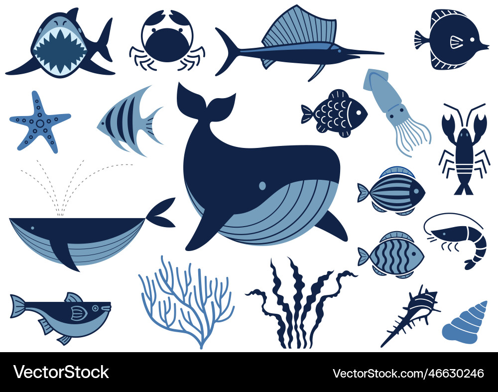 Marine life icon set on a white background Vector Image