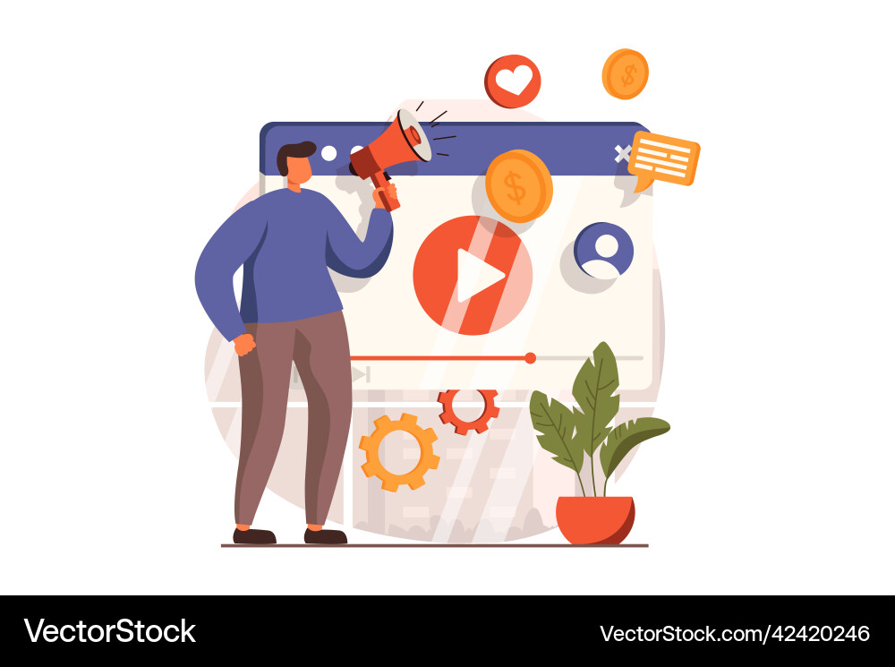 Marketing web concept in flat design man blogger Vector Image