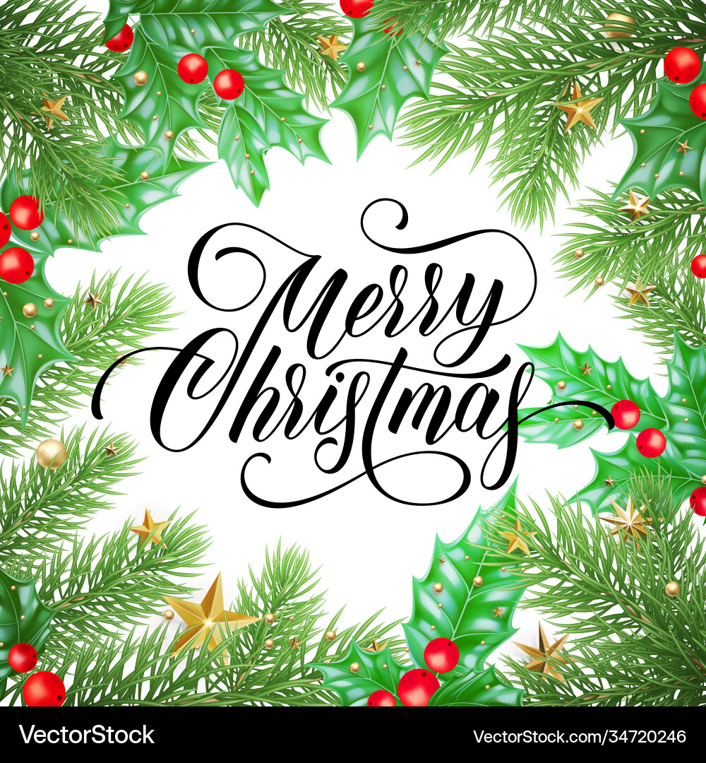 Merry christmas greeting card pine Royalty Free Vector Image