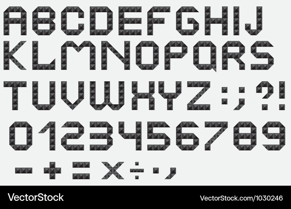 Metallic fonts signs and numbers Royalty Free Vector Image