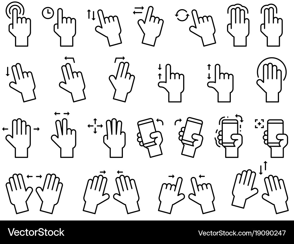 Hand Gesture Line Icons Royalty Free Vector Image