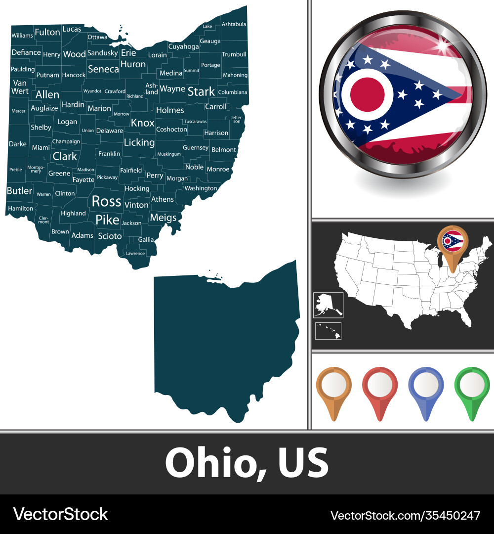 Map ohio us Royalty Free Vector Image - VectorStock